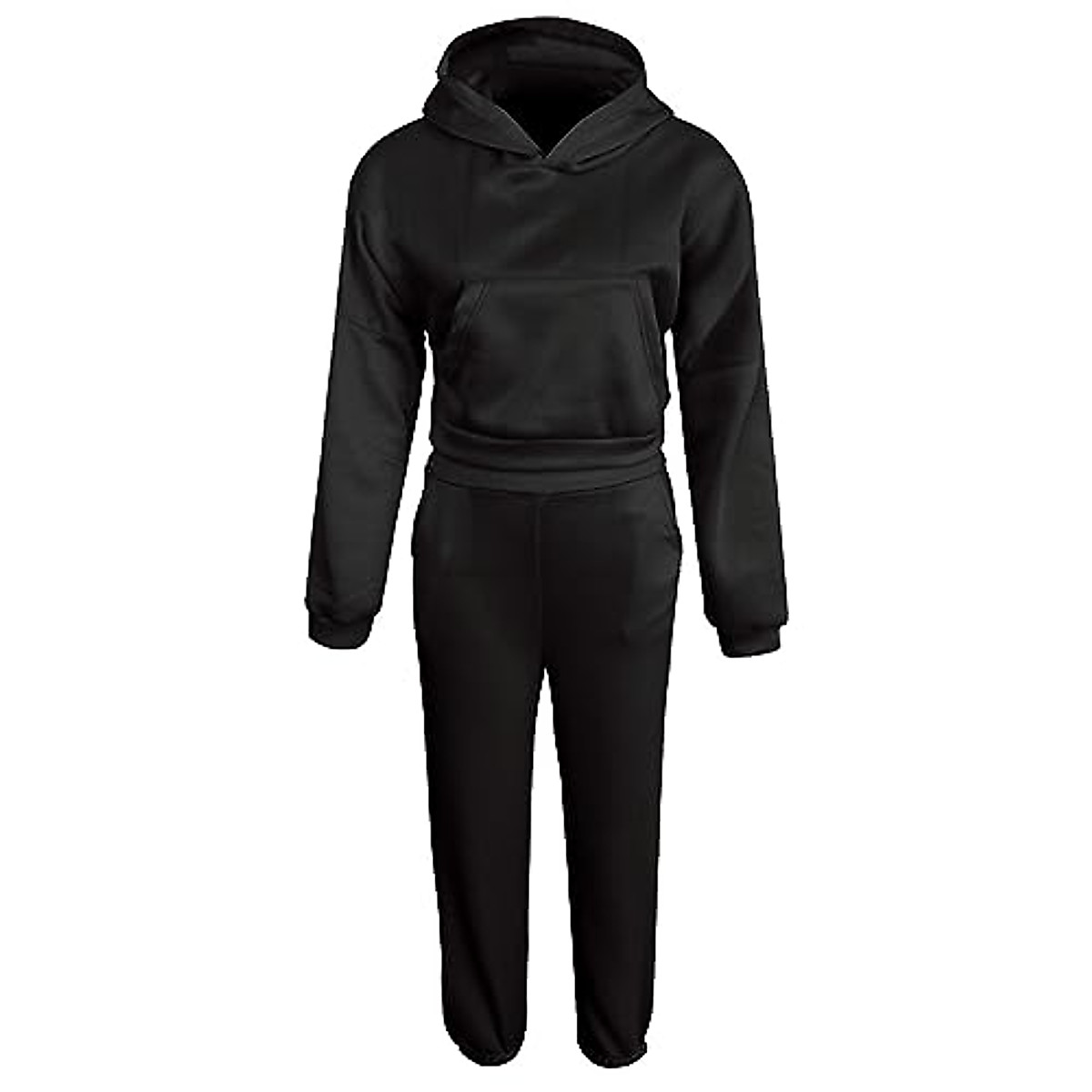 Stessotudo lounge sets for women 2 piece Womens Two Piece Pant Sets Long Sleeve Pullover Cropped Hoodie Tops High Waist Sweatpants Trendy Cute Sweatsuits Black XL