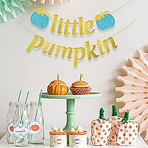 Blue Little Pumpkin Banner Glitter Fall Boy Birthday Baby Shower Decoration Cake Smash Backdrop Halloween Thanksgiving Party Supplies