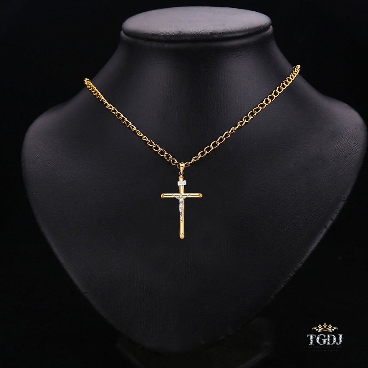 14k Two Tone Gold Religious Crucifix Cross Charm Pendant - 58 X 28 MM Real Gold Jesus Cross Necklace Pendant - Best Gift for Men and Women