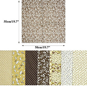 Pofik 7 pcs/lot Quilting Fabric Bundles,100% Cotton Fat Quarters Printed Craft Fabric, 20 x 20 inches (50cm x 50cm) Precut Squares Sheets for Patchwork DIY Craft Sewing (Brown)
