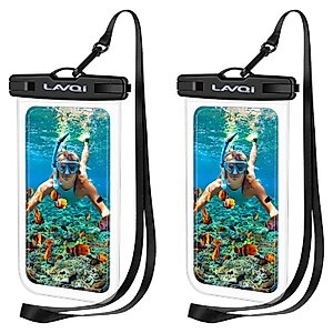 LANQI 2 Pcs Universal Waterproof Phone Pouch, Underwater Cellphone Waterproof Case for iPhone 13/12/11 Pro/11 Pro Max/XR/SE/XS/8 7 6S Plus, Samsung Galaxy, and Other Phones Up to 6.9''-Black