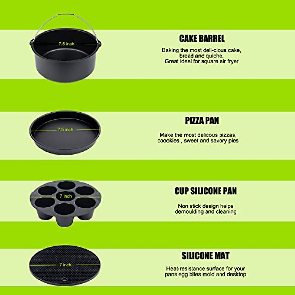 8 Inch Air Fryer Accessories XL 11 PCS Set,for GOWISEUSA/NINJA/COSORI/PHILIPS and All Air Fryers Above 3.7Qt, Non-Stick Coating with BPA-Free