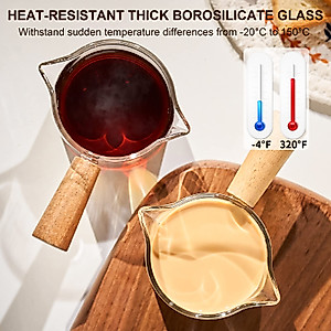 PARACITY Espresso Cups with Wood Handle, Double Spout Glass Measuring Cup with Dual Scale, Espresso Shot Glass with V-Shaped Mouth, Clear Glass Espresso Accessories, Milk Frothing Pitcher 3.5OZ