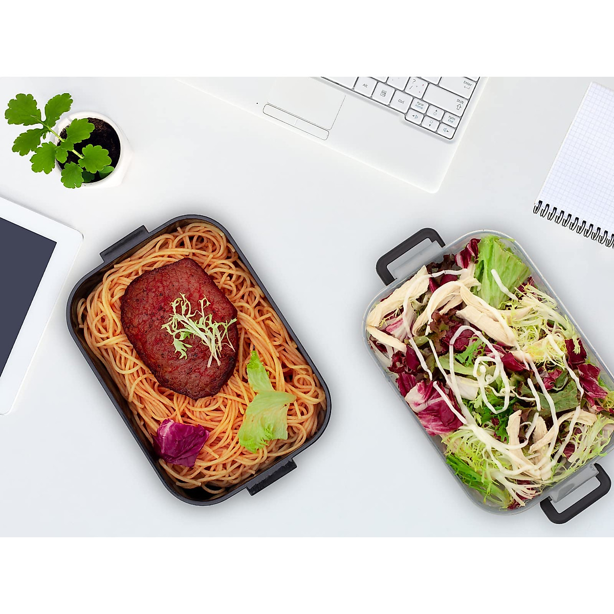 TWOKIWI Bento Box Adult Lunch Box – Lunch Containers for Adults/Kids – 7 Cup Bento Lunch Box with 3 Compartments & Fork, Microwave,Dishwasher & Freezer Safe (Classic Black)