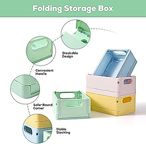 TRZZ 4-Pack Mini Storage Crates Organizer, Collapsible Plastic Storage Basket with Space-Saving Design, Stackable Cute Bin for Office & Home Bedroom, Bathroom and Kitchen Storage Decor. (6.5"4.8"2.9")