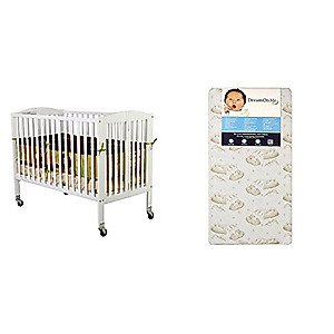 Dream On Me Folding Full Size Convenience Crib with Dream On Me Spring Crib and Toddler Bed Mattress, Twilight