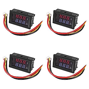 ALMOCN 4 Pack 0.28" LED Digital Voltmeter Ammeter, DC 100V 10A Voltage Current Tester Digital Multimeter Display Volt Meter Gauge(Red&Blue Display)