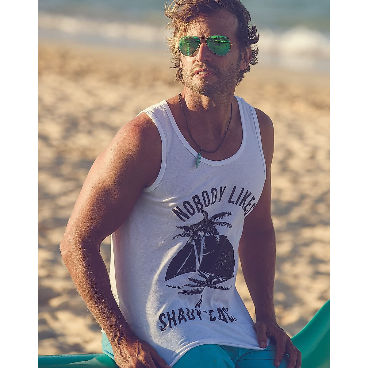 Mens Shady Beach Funny Cool Tees Sleeveless Gym Workout Novelty Fitness Tanktop Funny Workout Shirt Cool Fitness Tank Top Novelty Tank Tops for Guys White M