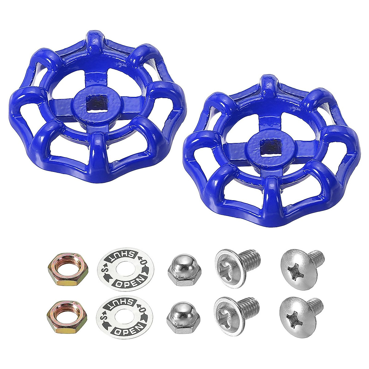 PATIKIL Outside Faucet Handle Square Stem Hole 7x7mm, Cast Steel Faucet Round Wheel Handle Replacement Water Spigot Handle with Screws Spacer, Blue,2Pcs