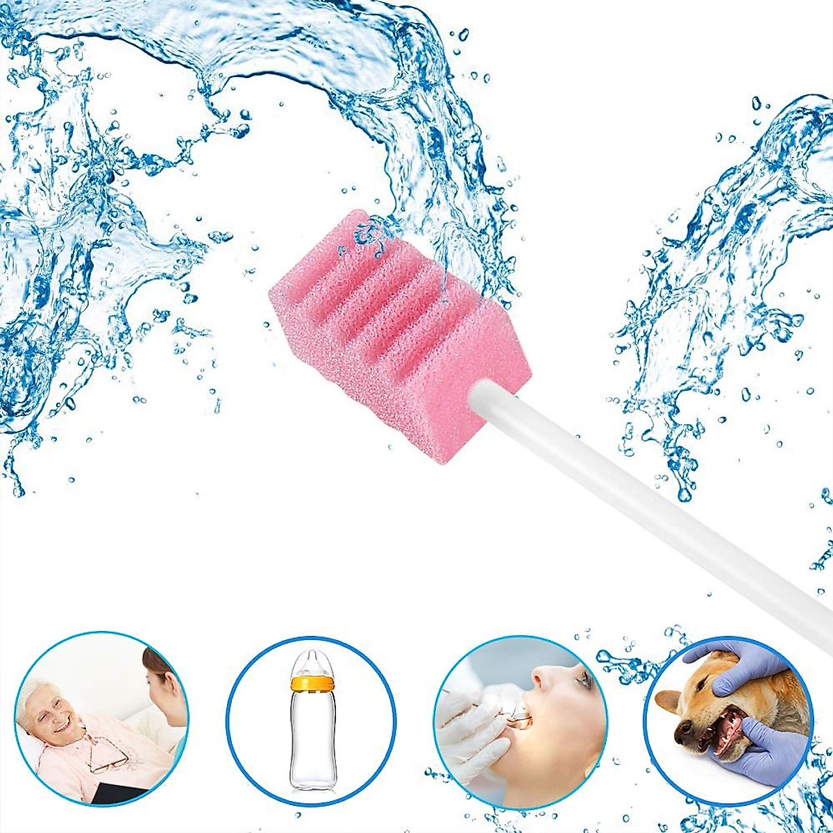 Wellgler's Disposable Oral Swabs,Sterile Sponge Mouth Swabs,Individually Wrapped (100pcs,Pink)