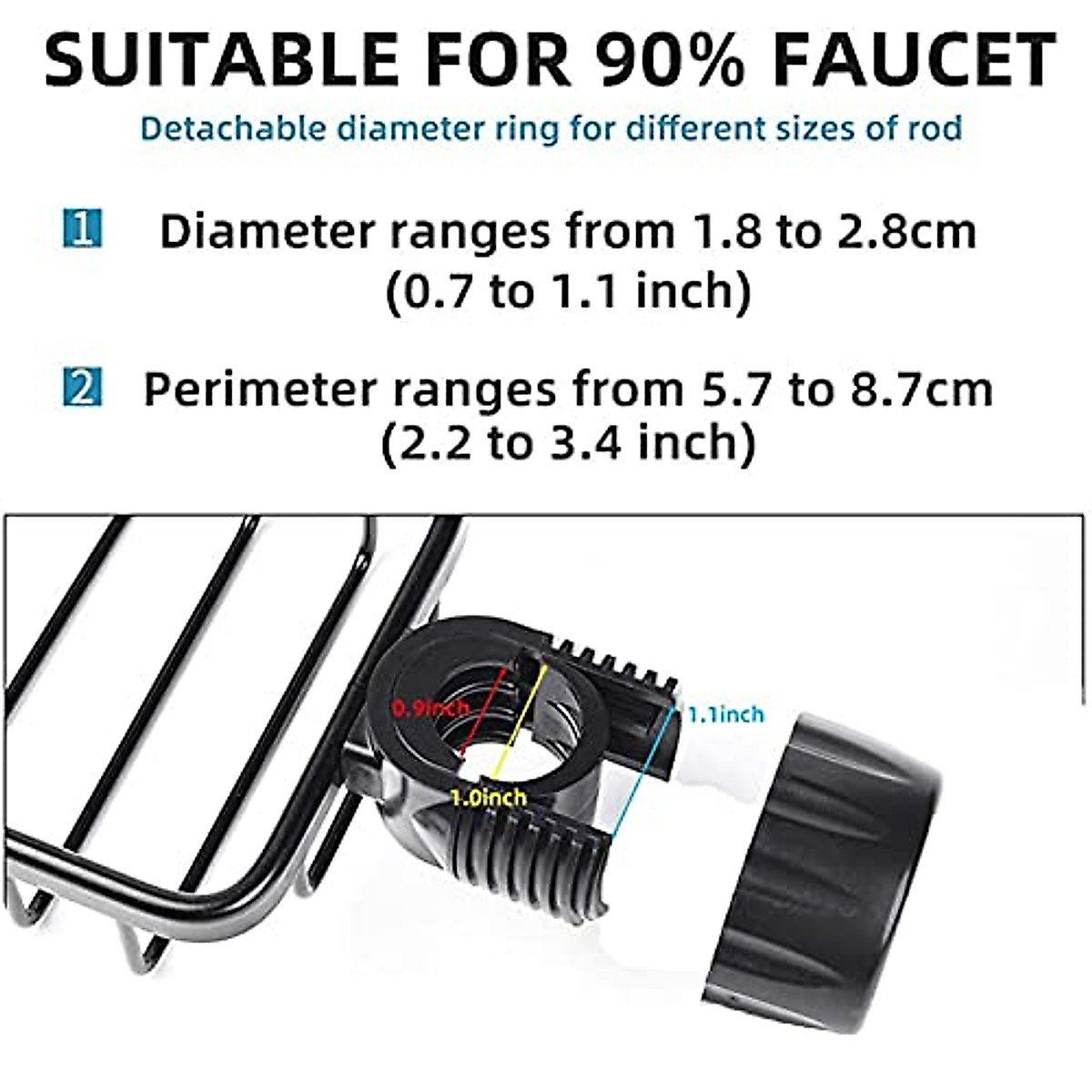 Hangningo Faucet Sponge Holder Soap Dishcloth Brush Sink Caddy Drain Rack Aluminum Organizer for Kitchen Bathroom with Hook, Matte Black