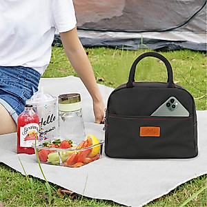 Ylebs Lunch Bag for Women Insulated Lunch Box,Black Adult Reusable Cooler Tote Bag for Work,Water-resistant Thermal