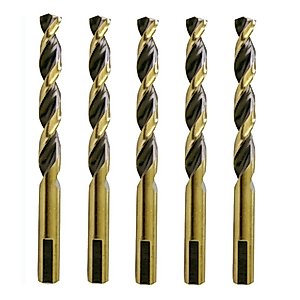 Hss Drill Bit Set 11/32 in. Jobber Twist Parabolic Flute Golden/Black 3-Flat Shank Drill Steel Metal-5Pcs