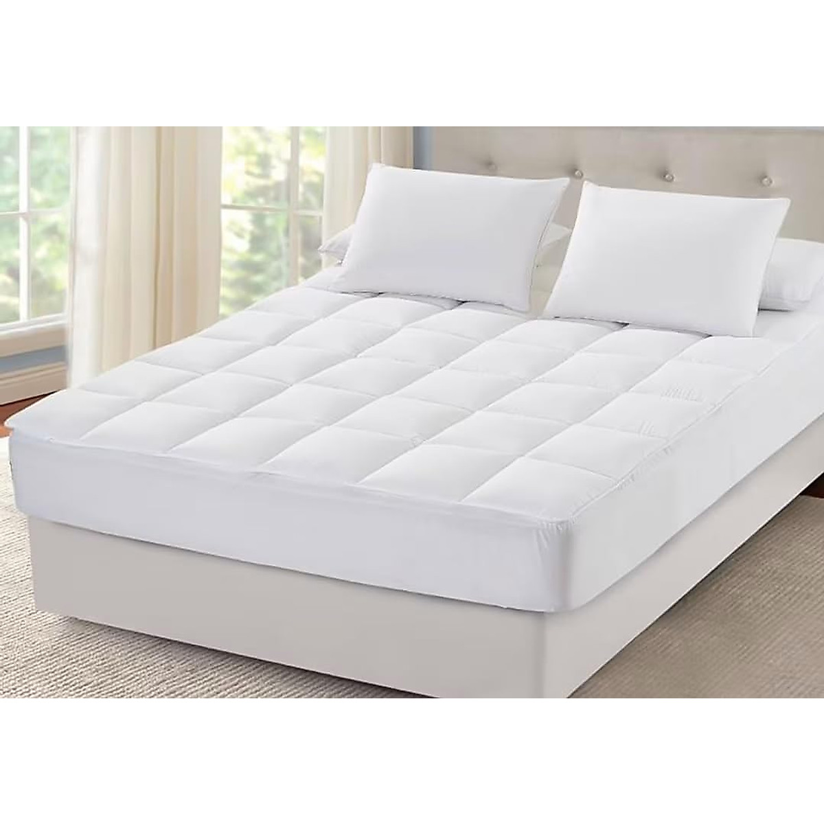Sleep Mantra 100% Cotton Mattress Topper King Size - Premium Wrap-Around Cooling Topper Fits up to 20-Inch Mattress - Extra Soft, Deep Pocket, Breathable & Plush Quilted Down Fill (White)