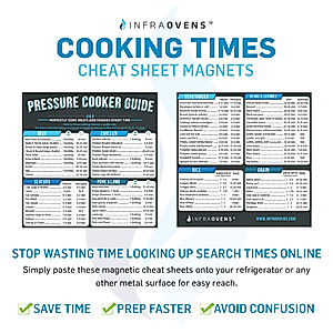 Pressure Cook Times Cheat Sheet Magnet Chart Compatible with Emeril Lagasse, Instant Pot, Ninja Foodi, Crockpot +More | Electric Slow Cooker Temperature Guide Accessories for Quick and Easy Reference