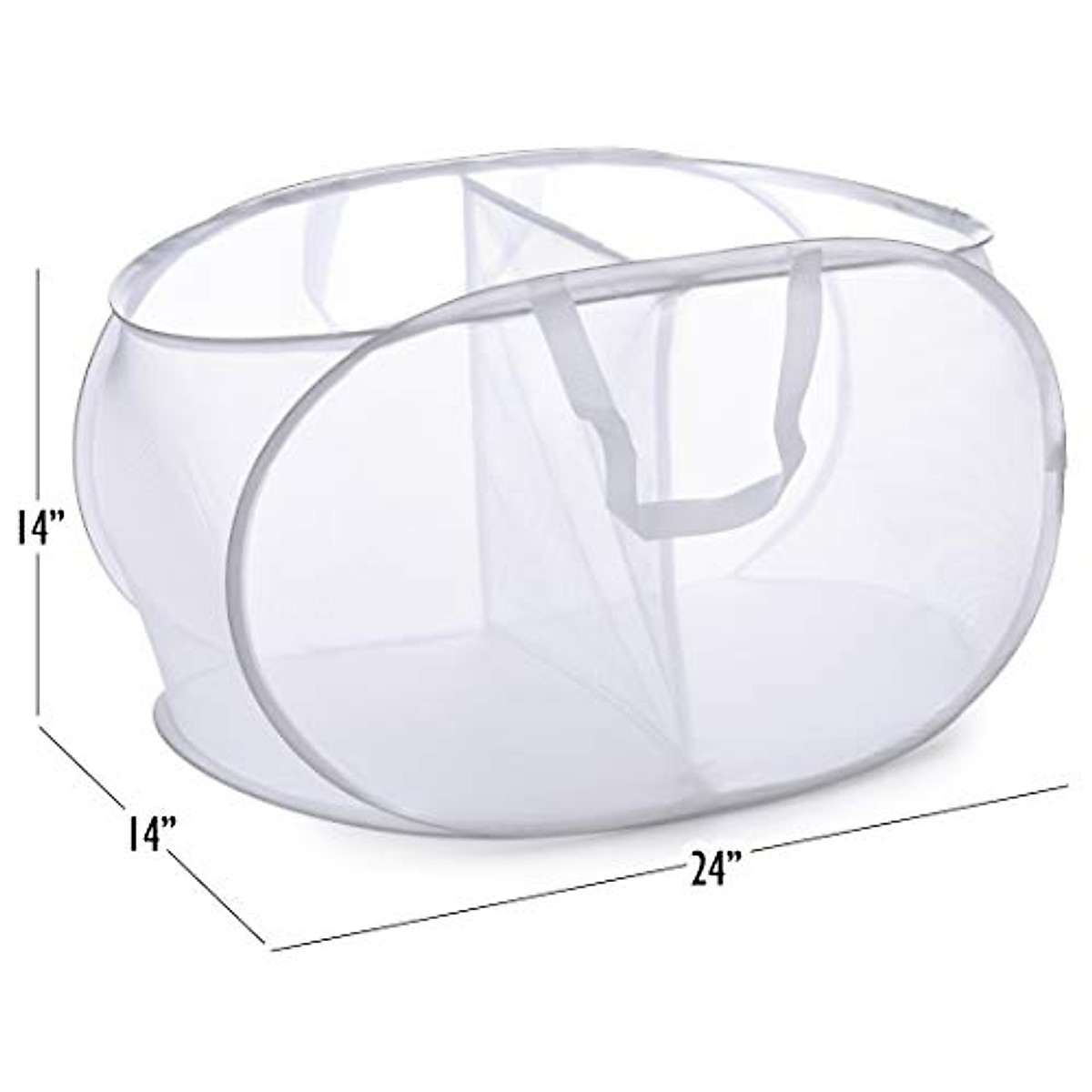 Popup Laundry Basket, Two Compartments - Durable Mesh Material, Folds for Storage, Easy Carry Handles. Folding Pop-Up Laundry Basket Bins are Great for College Dorm Laundry Room or Travel. (White)