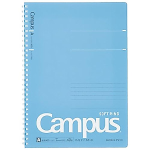 KOKUYO Spiral Lined Notebook, 10'' x 7'' Pastel Journal B5 Campus Soft Ring Notebooks with Dot 7 mm Ruled, 40 Sheets, Blue 1 Subject Notebook, Note Taking for School. Japan Import (SU-S111AT-B)