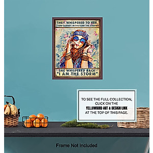 Boho-chic Wall Art - They Whispered to Her You Cannot Withstand The Storm - Encouraging Inspirational Gifts for Women - Positive Wall Decor - Motivational poster - Women's empowerment Saying UNFRAMED