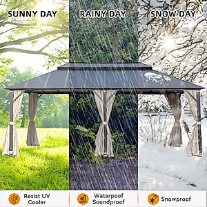 EROMMY 12'x20' Gazebo Double Aluminum Composite Roof Permanent Pavilion Gazebo Outdoor Hardtop Aluminum Frame Canopy with Curtains and Netting for Backyard Patio Lawn Garden