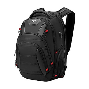 SwissDigital Circuit Men's Laptop Backpack for College and Business Travel with Integrated USB Charging Port and RFID Protection Fits Laptops up to 15.6 in, Black (J14-BR)