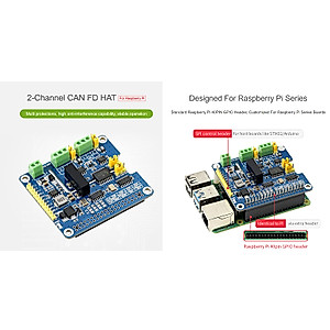 2-Channel Isolated CAN Bus FD Expansion HAT for Raspberry Pi, with MCP2518FD CAN Controller and MCP2562FD CAN Transceiver, Supports Original CAN2.0 and CAN FD Protocols, Multi Protection Circuits