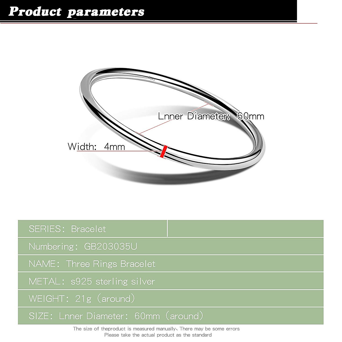 Dankadi Fashion Smooth Moments Charm 925 Sterling Silver Bracelet Minimalist DIY Women 4MM Bangle Diameter 60-65 MM Jewelry Gift (1 piece, Diameter 65 MM)