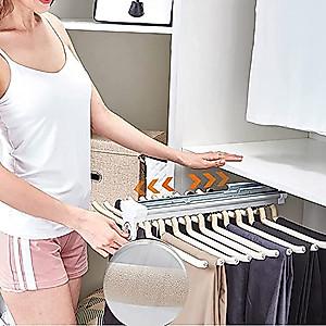 MYOYAY Pull Out Trousers Rack 22 Arms Steel Pull Out Pants Rack Pants Hanger Bar Clothes Organizers for Closet for Space Saving and Storage Maximum Load 33lbs Beige 23.4x18x5.7inch
