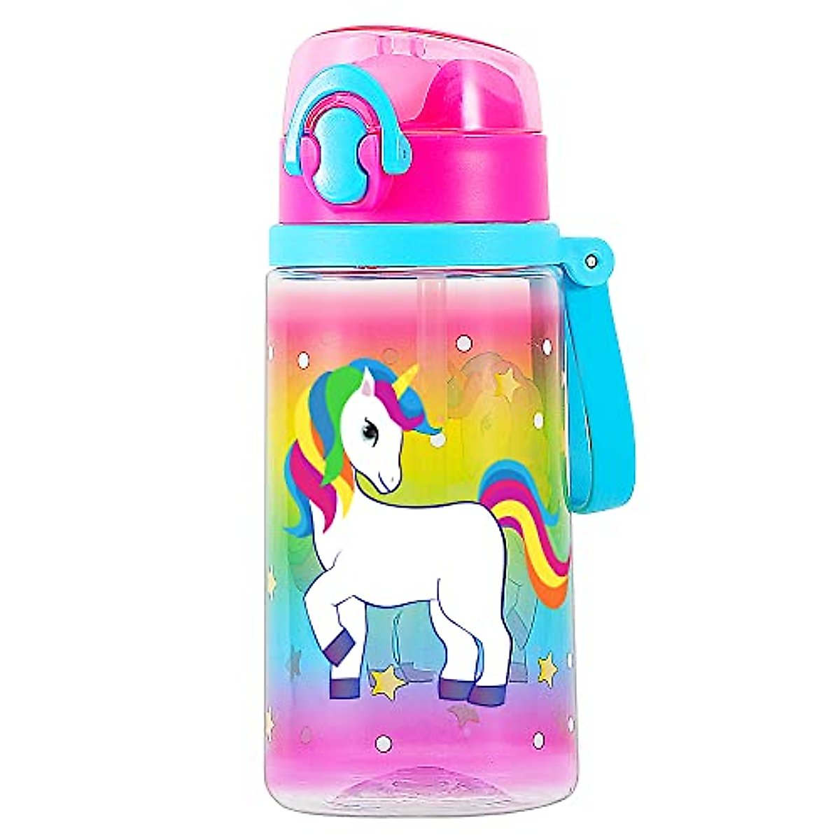 Home Tune 18 oz Cute Water bottle with Straw for Girls, BPA FREE Tritan & Leak Proof One Click Open Flip Top & Easy Clean & Soft Carry Loop (Unicorn)