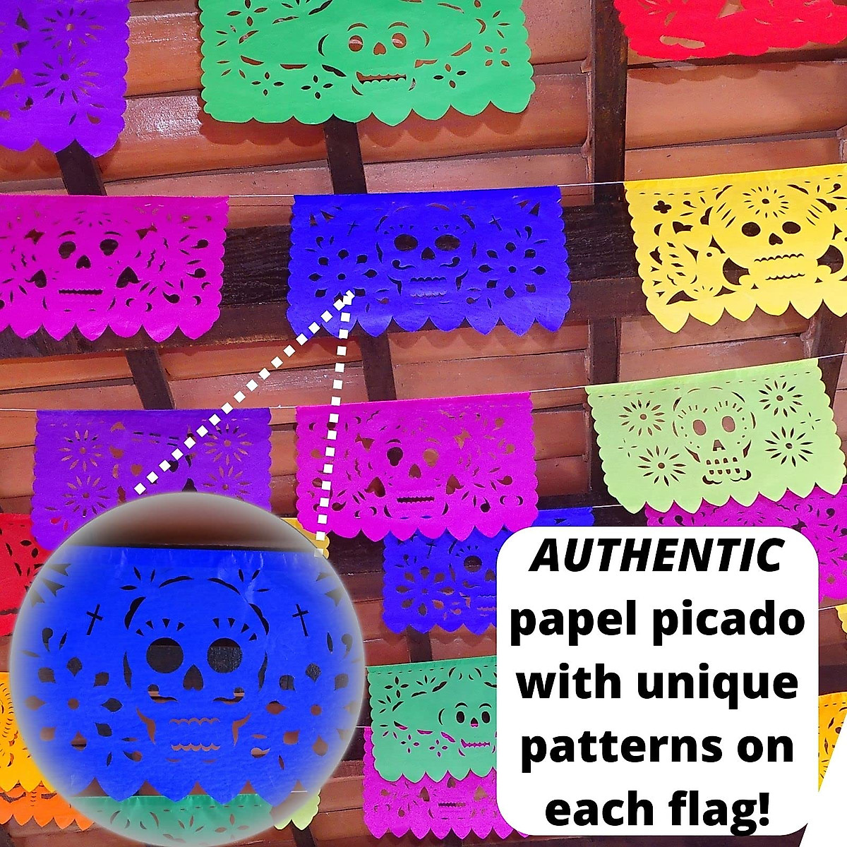 Dia de Los Muertos Papel Picado, Day of The Dead Banners, Dia de Los Muertos Altar 5 Pack|Tissue Paper