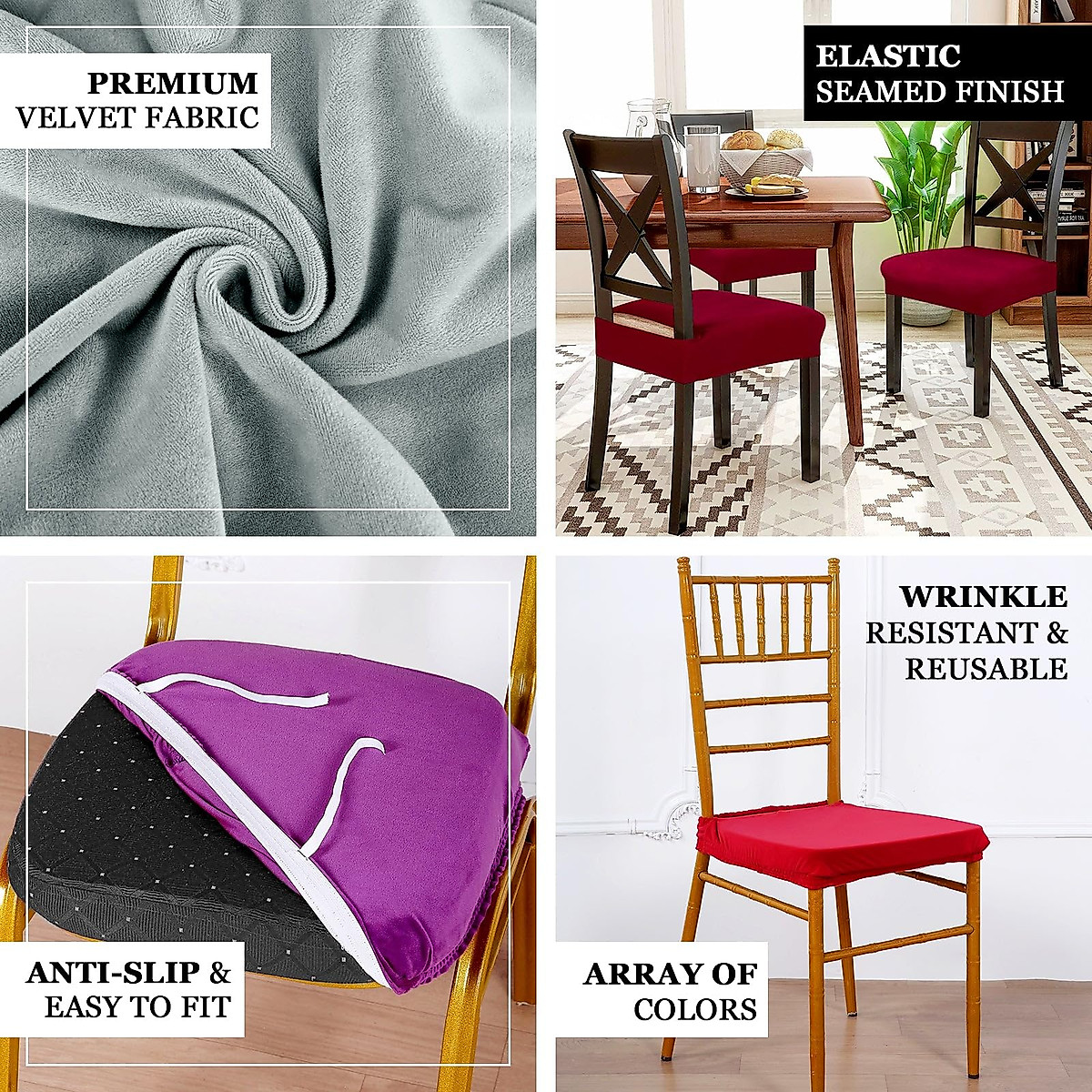 Efavormart Hunter Green Velvet Dining Chair Seat Cover, Stretchable Chair Cushion Cover with Tie Removable Washable Upholstered Protector Seat Slipcovers for Dining Room, Office