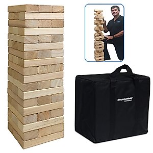 EasyGoProducts 54Piece Large Wood Block Stack & Tumble Tower Toppling Blocks Game– Great for Game Nights for Kids, Adults & Family –Storage Bag