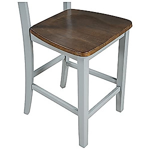 XD Designs Farmhouse 5-Piece Counter Height Dining Table Set, Soild Wood Drop Leaf Kitchen with Wine Rack & Drawers, 4 Chairs Ladder Full Back, Space-Saving (Cherry+Gray)