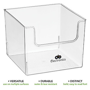 mDesign Deep Plastic Home Storage Organizer Bin - Container for Nursery, Kids Bedroom, Toy or Playroom - Open Front Design - 8 Bins + 24 Labels - Clear