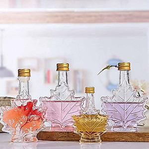 ZHOSXRC Glass Maple Syrup Bottles Jars,Glass Syrup Dispenser Bottle,Reusable Leaf Shaped, Food Grade Canning Bottles,Empty Glass Syrup Bottles with Lids for Homemade Drinks (250ml)