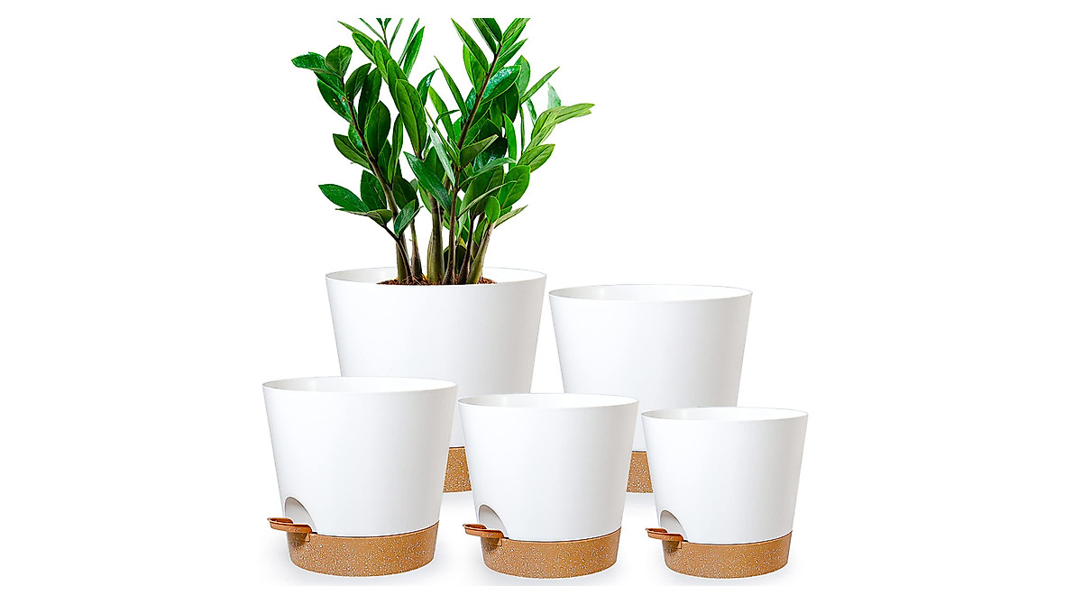 WOUSIWER Plant Pots, 7/6.5/6/5.5/5 Self Watering Plastic Planters with ...