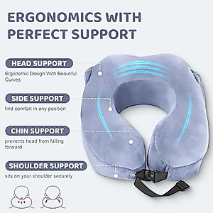 Flywish Travel Neck Pillow with Hood - Adult Travel Must Haves Airplane Hoodie Pillow, Premium Quality Memory Foam, Fit for Office, Car Ride, Sleeping. Kit with Earplugs, Luxury Bag(Mist, M)