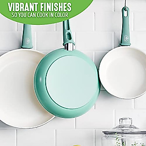 GreenLife Soft Grip Healthy Ceramic Nonstick, 8" 10" and 12" Frying Pan Skillet Set, PFAS-Free, Dishwasher Safe, Turquoise