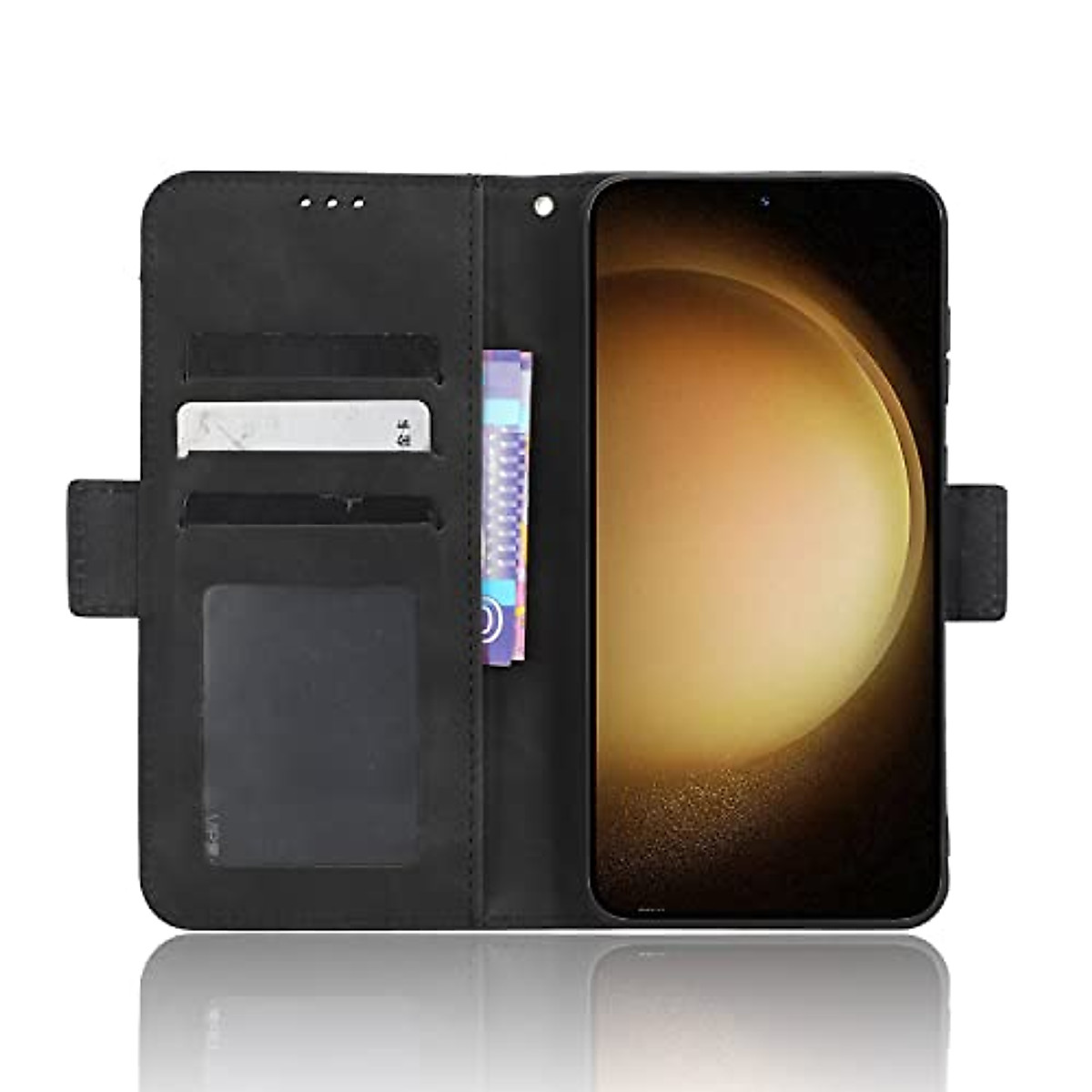 HZSANXIN Compatible with Samsung Galaxy S23 Case Flip Cover Ultra Slim Leather Bumper Retro Wallet with Stand Function Independent Card Package (Black)