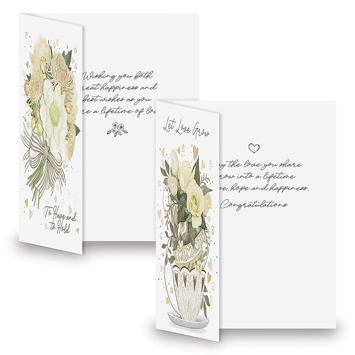 Current Wedding Stripes Congratulations Bride & Groom Greeting Cards by Nicoll Tamarin - Set of 8 (4 Designs), Large 5" x 7", Sentiments Inside, includes White Envelope