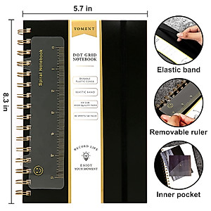 Dot Grid Spiral Notebook A5 Spiral Bullet Dotted Journal 160 Pages Thick Dot Paper Notebooks Plastic Hardcover Spiral Notebook 5x7 Wire Bound Notebooks for Note Taking School Office Supplies,Black