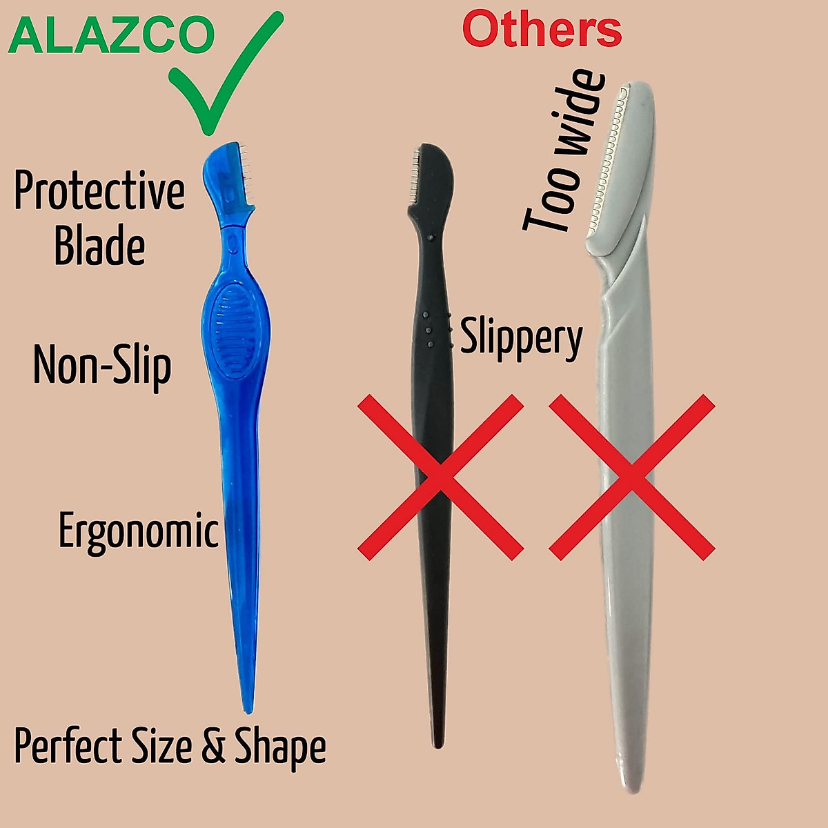 ALAZCO 30 pc Eyebrow Razor Precision Shaver Facial Exfoliating Dermaplaning Tool Peach Fuzz Face Brow Touch-Up Shaper Lip Bikini Area Razor Trimmer Washable Reusable Women Men - Blue
