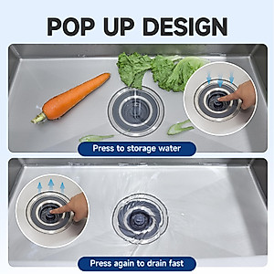 3 in 1 Kitchen Sink Drain Strainer, Pop Up Kitchen Sink Stopper with Basket, Stainless Steel Sink Strainer Kitchen Drain Plug, Anti-Clogging, Anti-Odor, for US Standard 3-1/2 Inch Drain