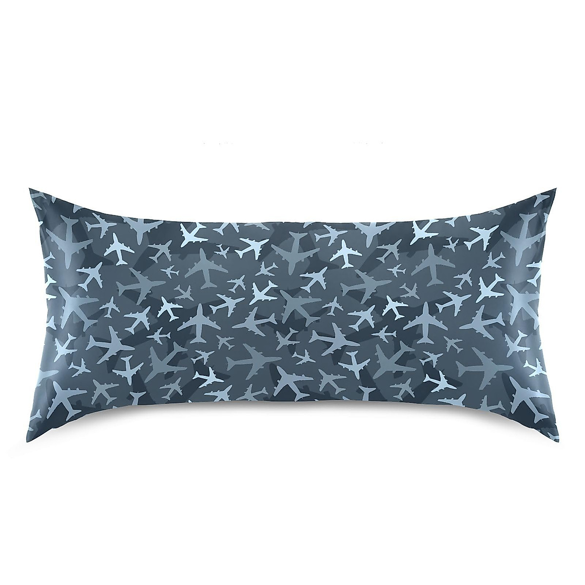 Airplanes Blue Camouflage Pillow Covers Silk Pillowcase for Hair and Skin Soft Breathable Smooth Cooling Satin Pillowcase Standard Size Pillow Case for Bedroom Bed Women Boys Girls (20x30 Inch)
