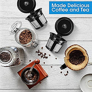 Reusable K Cups, 4 Pack Universal Fit Reusable Coffee Filters with Food Grade Stainless Steel Mesh Eco-Friendly Coffee Reusable Pods for Keurig 1.0 and 2.0 Brewers (Black)