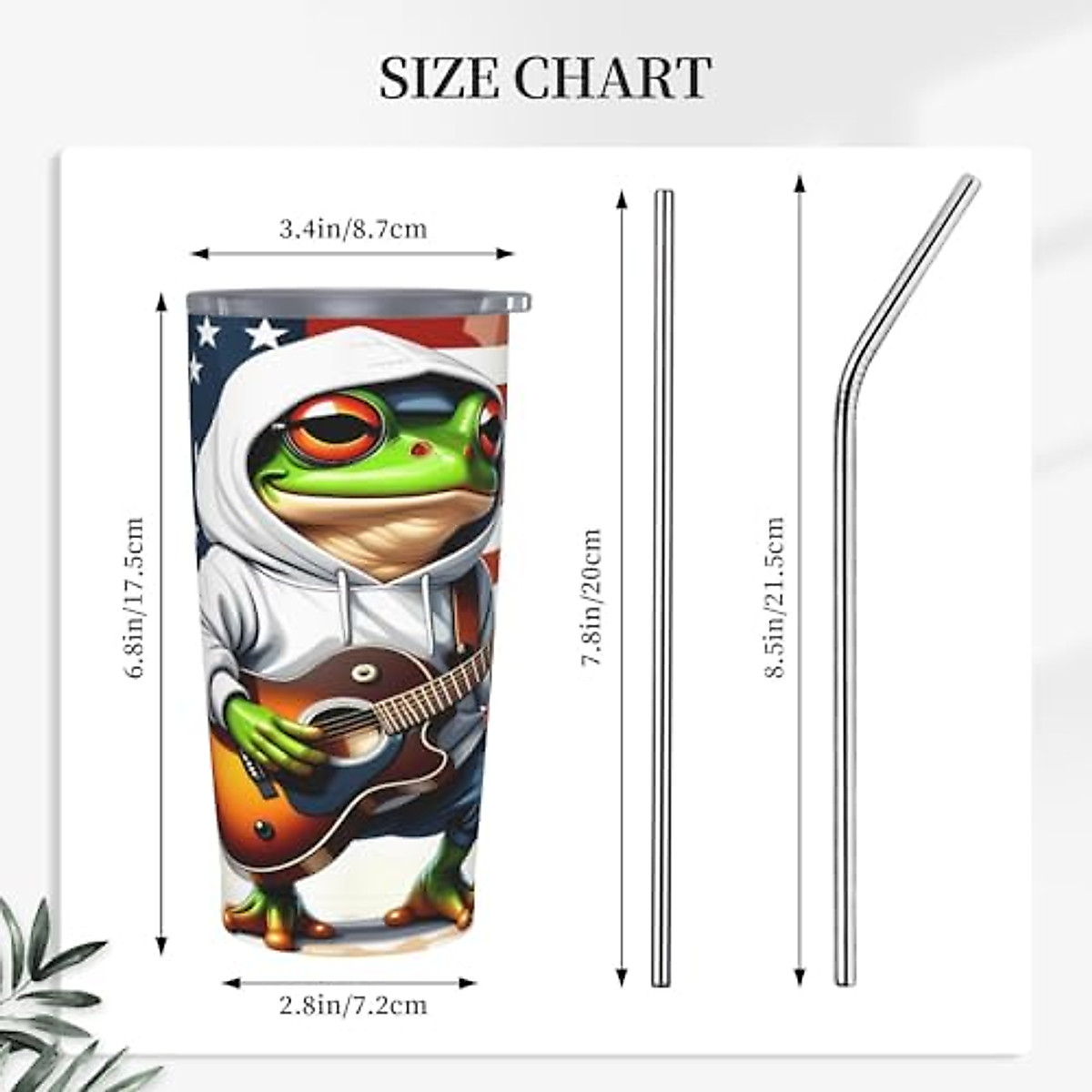 IYERSKD Funny Frog with Guitar American Flag 20 oz Stainless Steel Tumbler Vacuum Insulated Leakproof Travel Mug for Car Office Gym