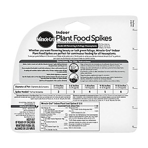 Miracle-Gro Indoor Plant Food Spikes, Includes 48 Spikes - Continuous Feeding for all Flowering and Foliage Houseplants - NPK 6-12-6, Pack of 1