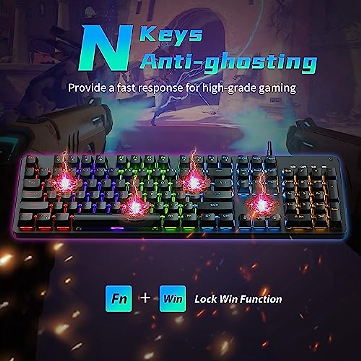 Mechanical Gaming Keyboard and Mouse Combo, 104 Keys Full Size RGB Backlit Blue Switch Keyboard, Ergonomic RGB Gaming Mouse with Mouse Pad, Anti-Ghosting Wired Keyboard for Windows PC Laptop Mac Gamer
