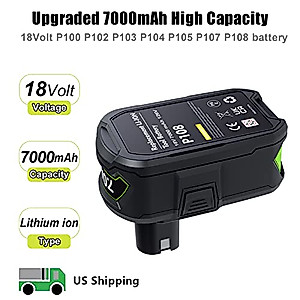 Upgraded 7000mAh P108 18v Battery and Charger Combo Replacement for Ryobi 18V Battery and P117 Charger Compatible with Ryobi 18V ONE + P108 P107 P105 P104 P103 P102 Tools Charger with P117 P118 P119