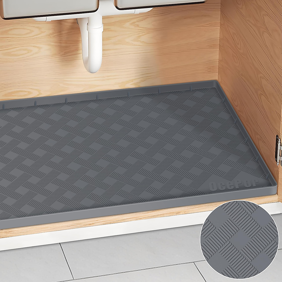Under Sink Mat 22" x 19", Under Sink Mats for Kitchen Waterproof, Under The Sink Mat Waterproof for Bottom of Kitchen Sink, Silicone Under Sink Liner Tray, Under Sink Protector Mats(Dark Grey)