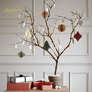 NICROLANDEE Christmas Party Decorations - 6 PCS 3D Mini Glitter Edge Paper Honeycomb Lantern Green, Red, Brown, Ivory, Gray Hanging Ornaments for Christmas Tree Décor, New Years Party, Home Decor